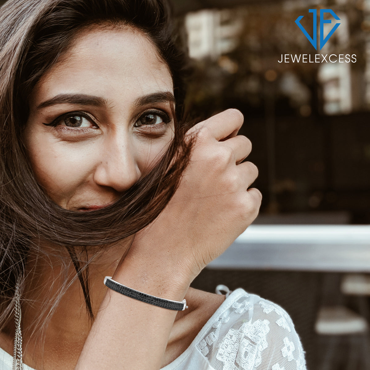Jewelexcess 3.00 Carat Black Diamond Bangle in Sterling Silver