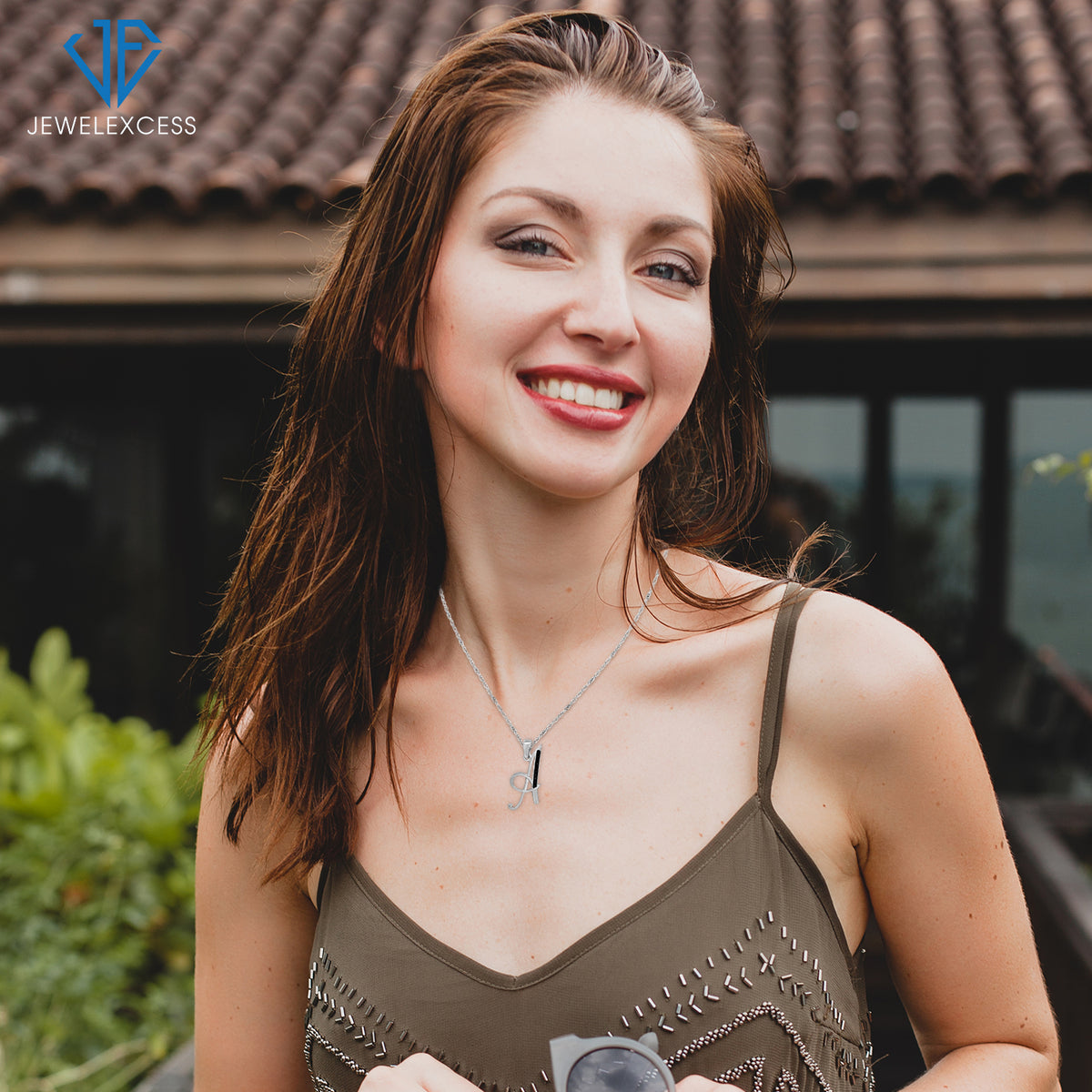 JEWELEXCESS 1/20 Carat Black Diamond Initial Letter Pendant Necklace f ...