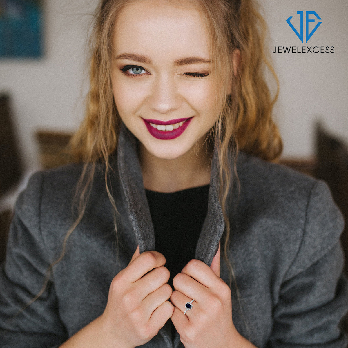 JEWELEXCESS 1.00 Carat T.G.W. Sapphire and 1/20 ctw White Diamond ...